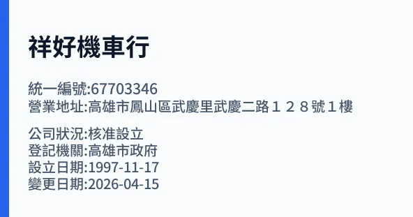 祥好機車行的照片-統編 67703346(高雄市) 公司登記資料與營業項目詳細圖表