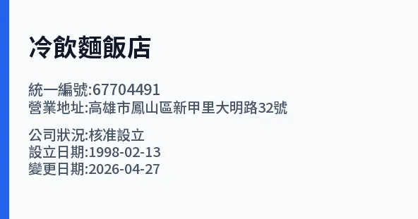 冷飲麵飯店的照片-統編 67704491(高雄市) 公司登記資料與營業項目詳細圖表