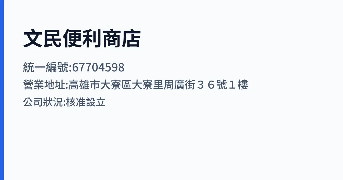 文民便利商店 - 統編 67704598（高雄市） 公司登記資料與營業項目詳細圖表
