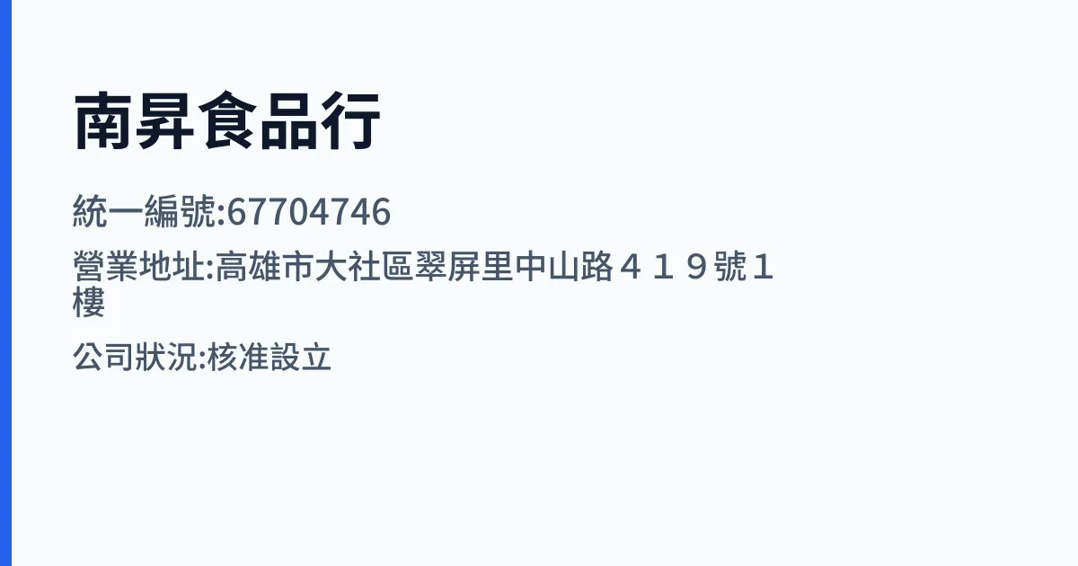 南昇食品行 - 統編 67704746(高雄市) 公司登記資料與營業項目詳細圖表