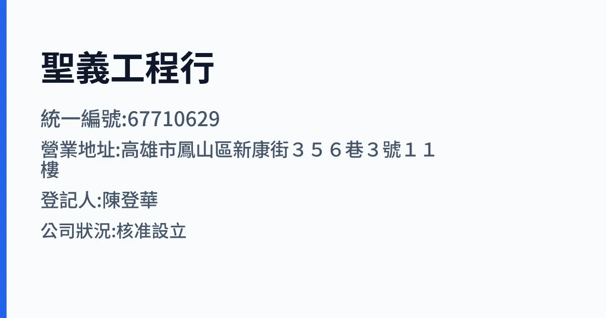 聖義工程行 - 統編 67710629(高雄市) 公司登記資料與營業項目詳細圖表