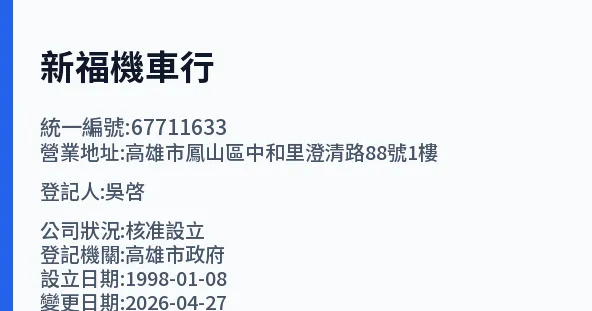 新福機車行的照片-統編 67711633(高雄市) 公司登記資料與營業項目詳細圖表