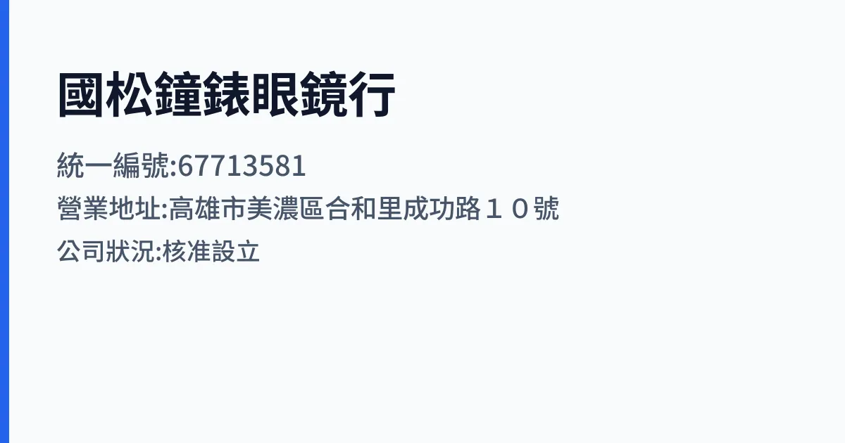 國松鐘錶眼鏡行 - 統編 67713581(高雄市) 公司登記資料與營業項目詳細圖表