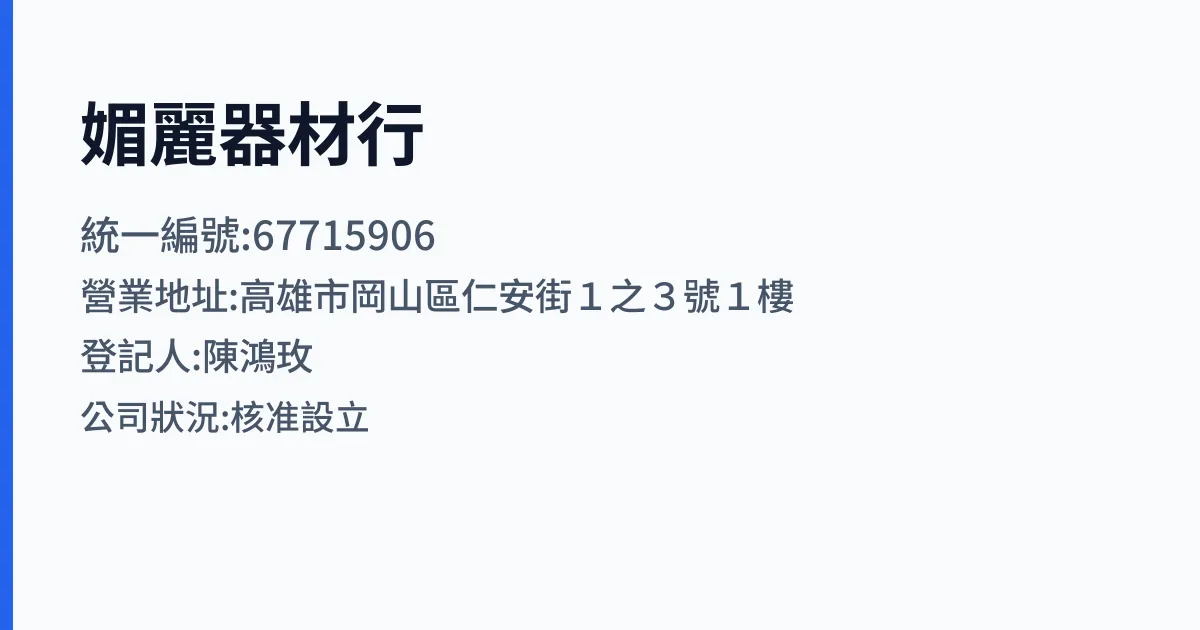 媚麗器材行 - 統編 67715906(高雄市) 公司登記資料與營業項目詳細圖表