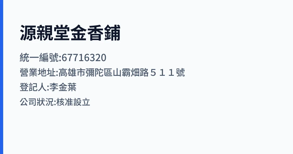 源親堂金香鋪 - 統編 67716320(高雄市) 公司登記資料與營業項目詳細圖表