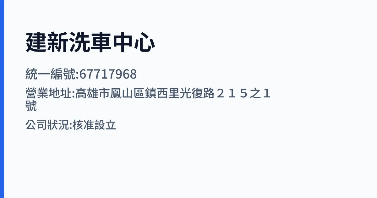 建新洗車中心 - 統編 67717968(高雄市) 公司登記資料與營業項目詳細圖表
