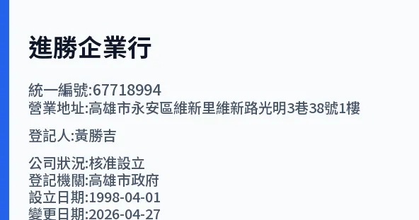 進勝企業行的照片-統編 67718994(高雄市) 公司登記資料與營業項目詳細圖表
