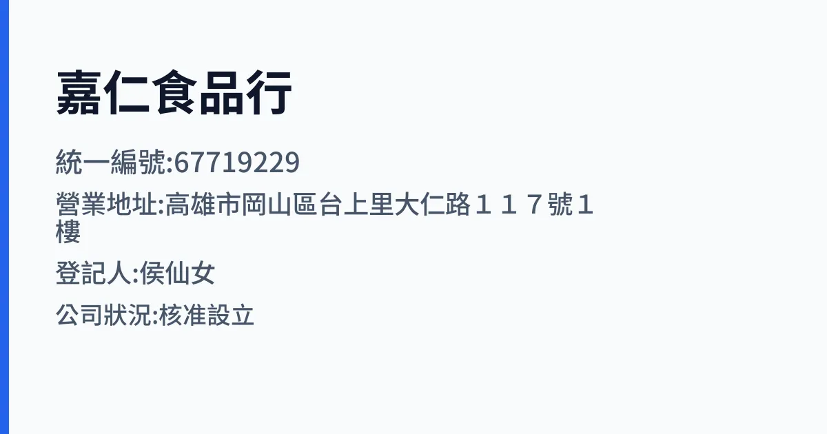 嘉仁食品行 - 統編 67719229(高雄市) 公司登記資料與營業項目詳細圖表