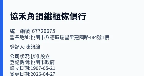 協禾角鋼鐵櫃傢俱行的照片-統編 67720675(桃園市) 公司登記資料與營業項目詳細圖表