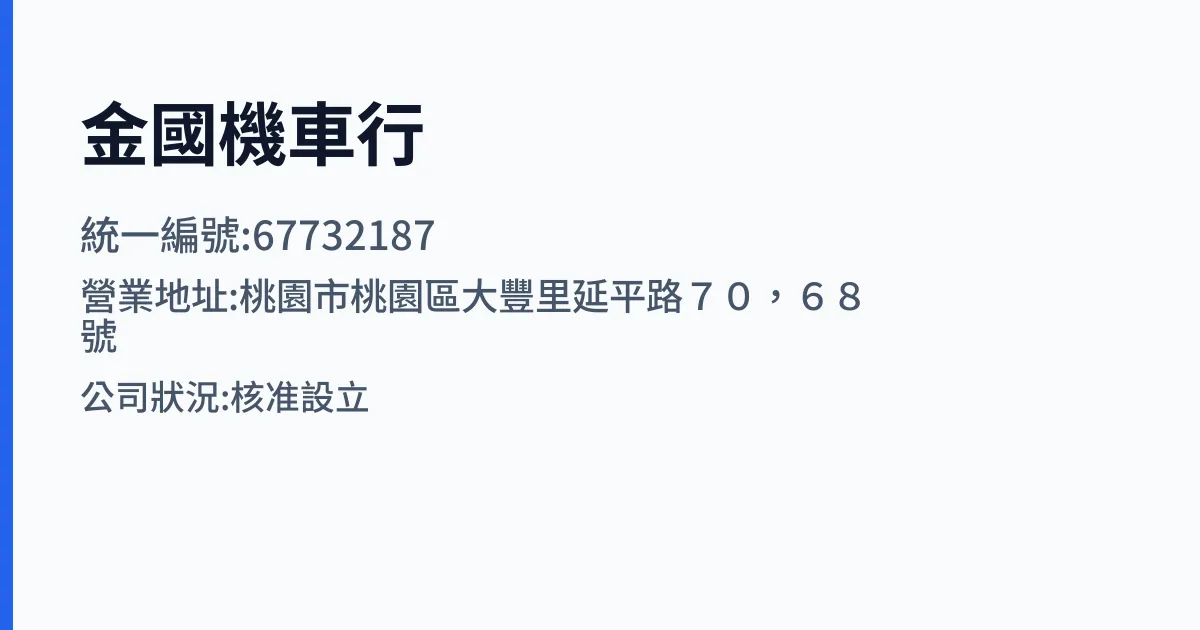 金國機車行 - 統編 67732187(桃園市) 公司登記資料與營業項目詳細圖表