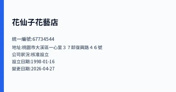 花仙子花藝店的照片-統編 67734544(桃園市) 公司登記資料與營業項目詳細圖表