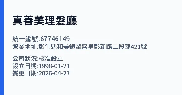 真善美理髮廳的照片-統編 67746149(彰化縣) 公司登記資料與營業項目詳細圖表