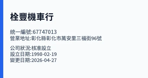 栓豐機車行的照片-統編 67747013(彰化縣) 公司登記資料與營業項目詳細圖表