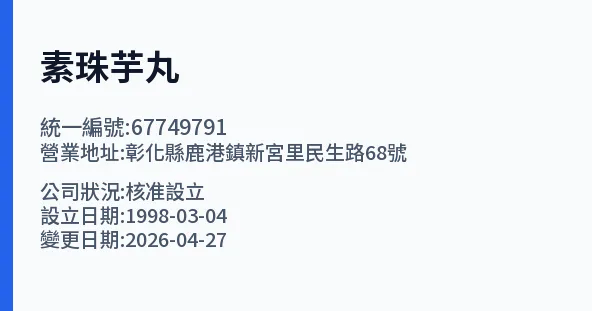 素珠芋丸的照片-統編 67749791(彰化縣) 公司登記資料與營業項目詳細圖表