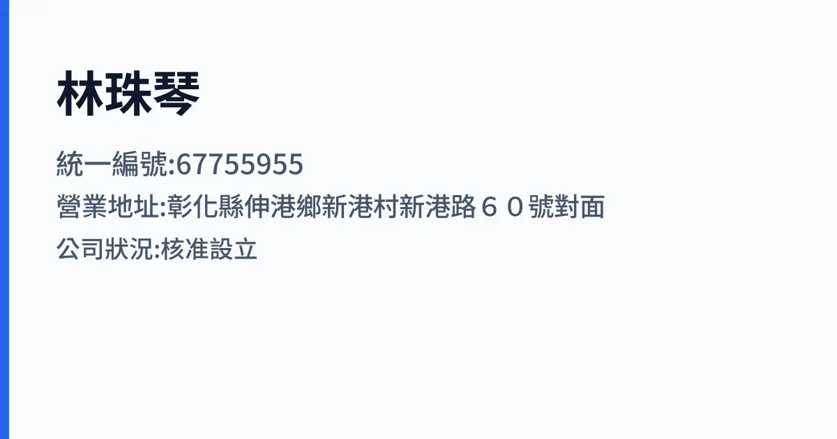 林珠琴 - 統編 67755955(彰化縣) 公司登記資料與營業項目詳細圖表