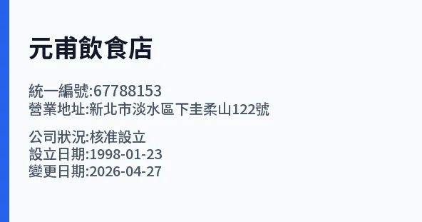 元甫飲食店的照片-統編 67788153(新北市) 公司登記資料與營業項目詳細圖表