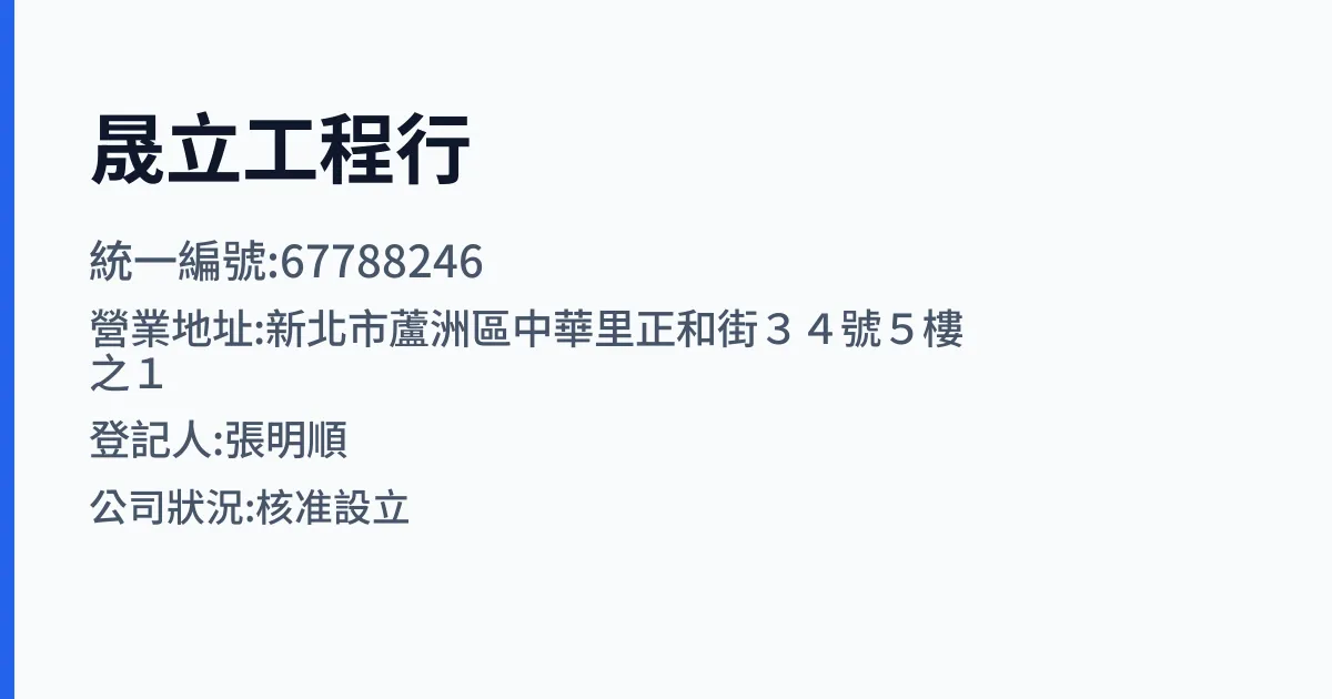 晟立工程行 - 統編 67788246(新北市) 公司登記資料與營業項目詳細圖表