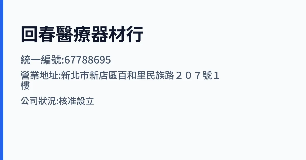 回春醫療器材行 - 統編 67788695(新北市) 公司登記資料與營業項目詳細圖表