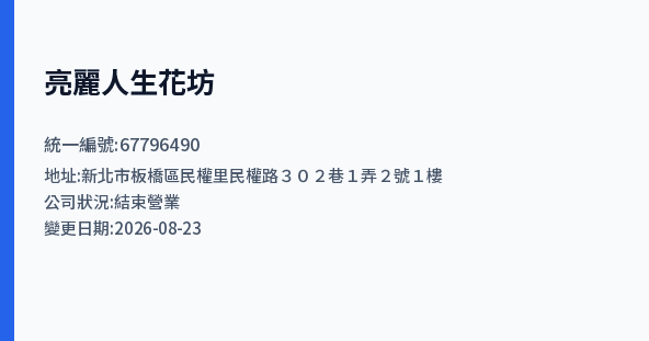 亮麗人生花坊的照片-統編 67796490(新北市) 公司登記資料與營業項目詳細圖表