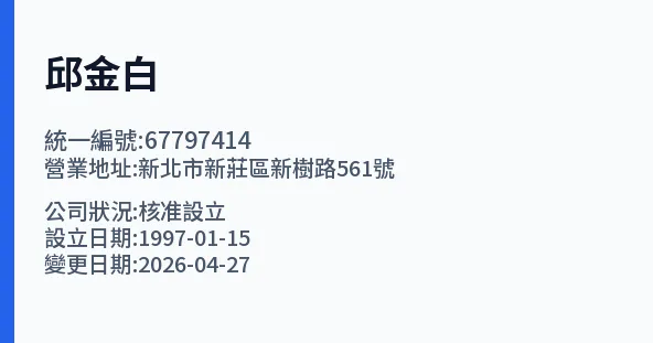 邱金白的照片-統編 67797414(新北市) 公司登記資料與營業項目詳細圖表