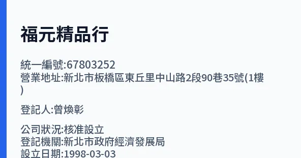 福元精品行的照片-統編 67803252(新北市) 公司登記資料與營業項目詳細圖表