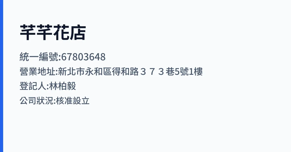 芊芊花店 - 統編 67803648(新北市) 公司登記資料與營業項目詳細圖表