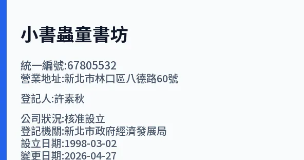 小書蟲童書坊的照片-統編 67805532(新北市) 公司登記資料與營業項目詳細圖表
