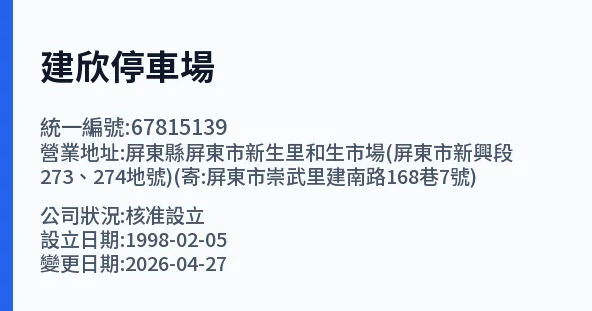 建欣停車場的照片-統編 67815139(屏東縣) 公司登記資料與營業項目詳細圖表