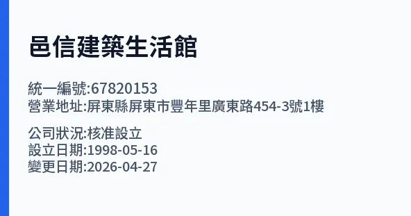 邑信建築生活館的照片-統編 67820153(屏東縣) 公司登記資料與營業項目詳細圖表