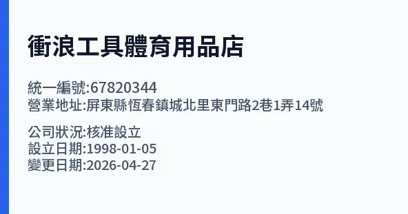 衝浪工具體育用品店的照片-統編 67820344(屏東縣) 公司登記資料與營業項目詳細圖表