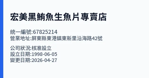宏美黑鮪魚生魚片專賣店的照片-統編 67825214(屏東縣) 公司登記資料與營業項目詳細圖表