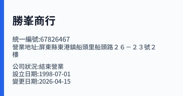 勝峯商行的照片-統編 67826467(屏東縣) 公司登記資料與營業項目詳細圖表