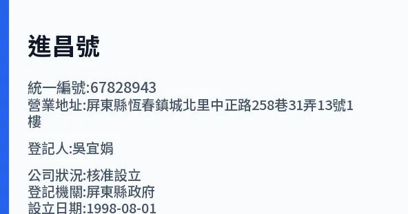 進昌號的照片-統編 67828943(屏東縣) 公司登記資料與營業項目詳細圖表