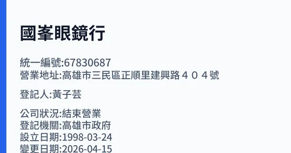 國峯眼鏡行的照片-統編 67830687(高雄市) 公司登記資料與營業項目詳細圖表