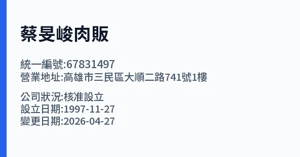 蔡旻峻肉販的照片-統編 67831497(高雄市) 公司登記資料與營業項目詳細圖表