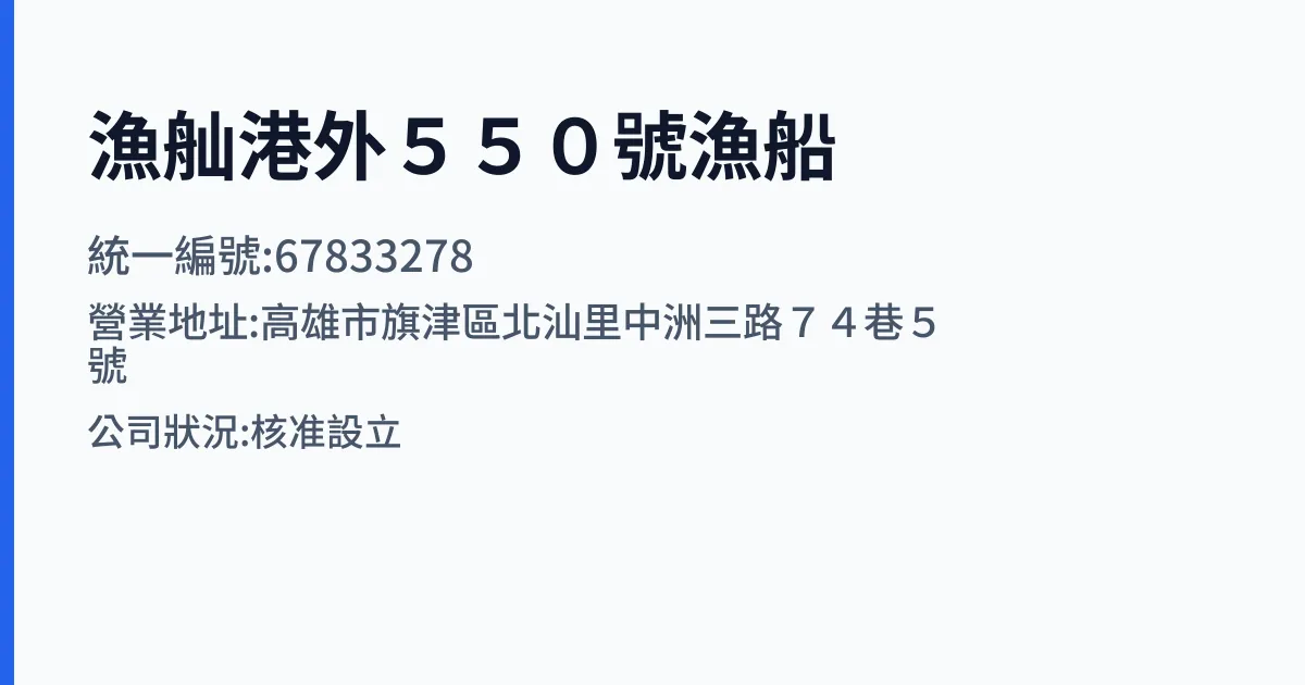 漁舢港外550號漁船 - 統編 67833278(高雄市) 公司登記資料與營業項目詳細圖表