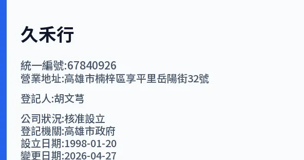 久禾行的照片-統編 67840926(高雄市) 公司登記資料與營業項目詳細圖表