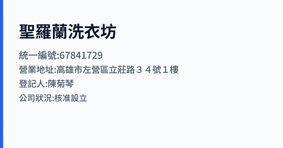 聖羅蘭洗衣坊 - 統編 67841729(高雄市) 公司登記資料與營業項目詳細圖表