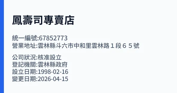 鳳壽司專賣店的照片-統編 67852773(雲林縣) 公司登記資料與營業項目詳細圖表