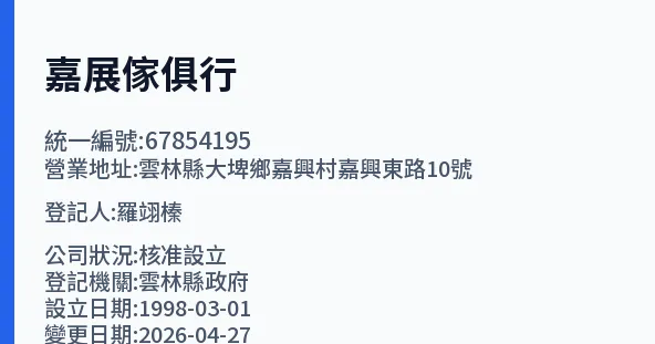 嘉展傢俱行的照片-統編 67854195(雲林縣) 公司登記資料與營業項目詳細圖表
