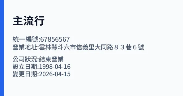 主流行的照片-統編 67856567(雲林縣) 公司登記資料與營業項目詳細圖表