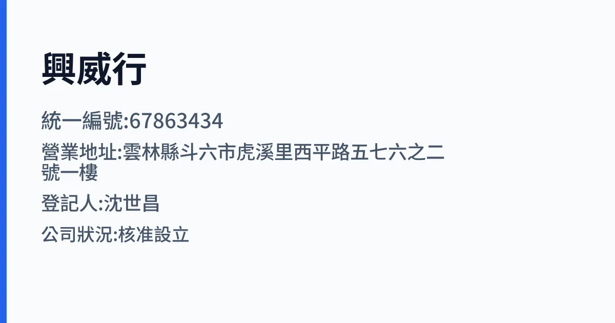 興威行 - 統編 67863434(雲林縣) 公司登記資料與營業項目詳細圖表