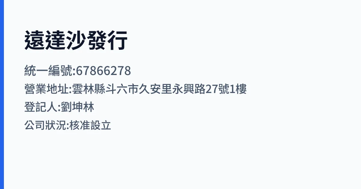 遠達沙發行 - 統編 67866278(雲林縣) 公司登記資料與營業項目詳細圖表