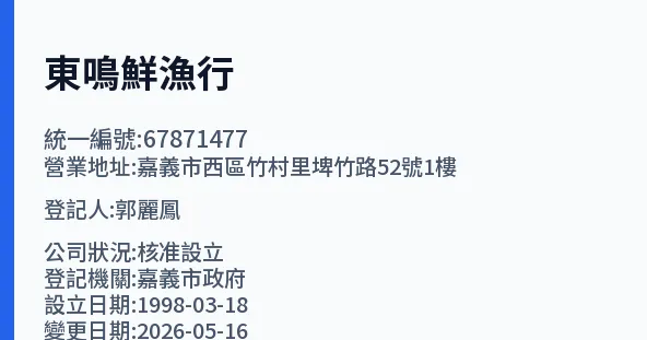 東鳴鮮漁行的照片-統編 67871477(嘉義市) 公司登記資料與營業項目詳細圖表