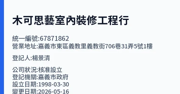 木可思藝室內裝修工程行的照片-統編 67871862(嘉義市) 公司登記資料與營業項目詳細圖表