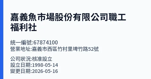 嘉義魚市場股份有限公司職工福利社的照片-統編 67874100(嘉義市) 公司登記資料與營業項目詳細圖表