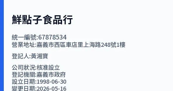 鮮點子食品行的照片-統編 67878534(嘉義市) 公司登記資料與營業項目詳細圖表