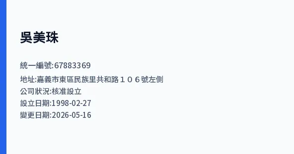 吳美珠的照片-統編 67883369(嘉義市) 公司登記資料與營業項目詳細圖表