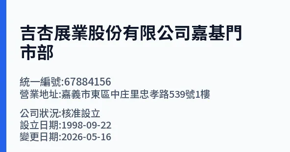 吉杏展業股份有限公司嘉基門市部的照片-統編 67884156(嘉義市) 公司登記資料與營業項目詳細圖表