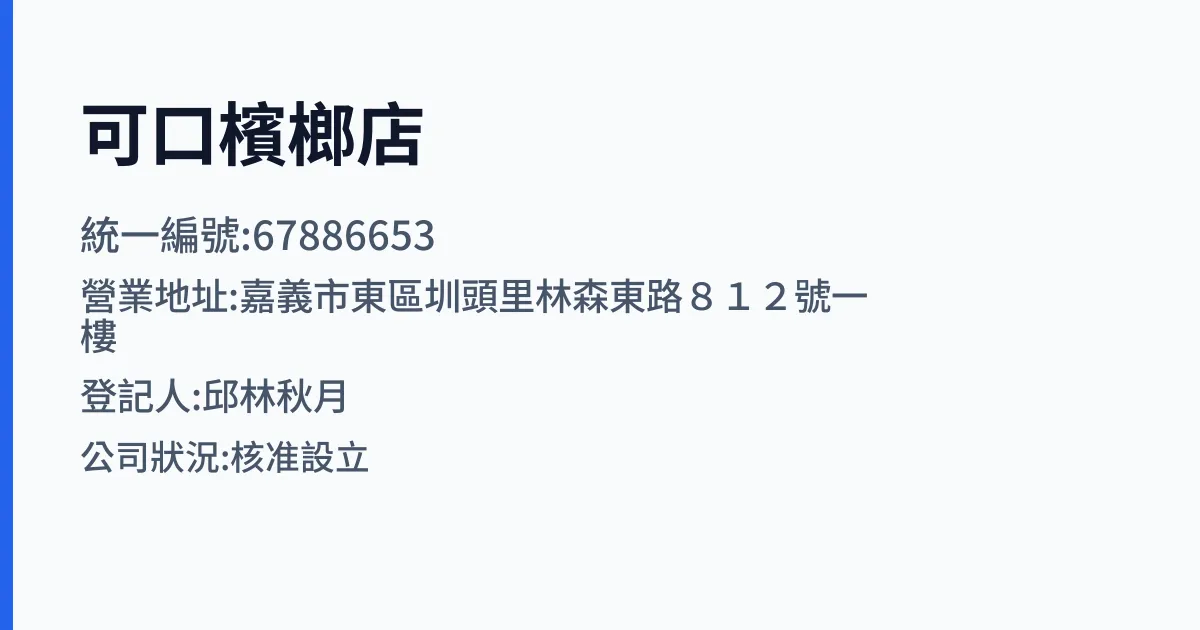 可口檳榔店 - 統編 67886653(嘉義市) 公司登記資料與營業項目詳細圖表